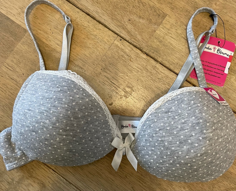 Boobs & Bloomers Non Wired First Bra - Grey Spot - 34A Available at The ...
